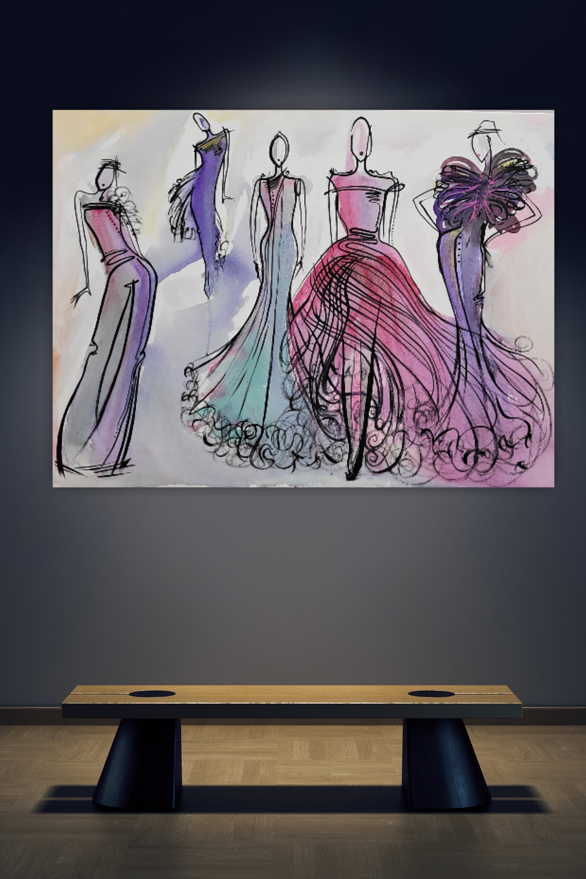 Handmade Watercolor Painting on Canvas.fashion Models. - Etsy