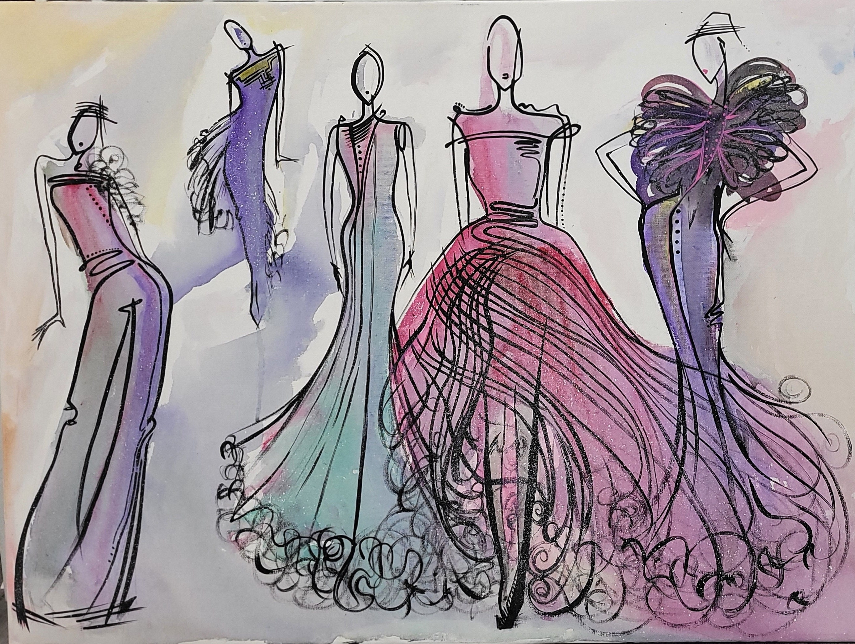 Handmade Watercolor Painting on Canvas.fashion Models. - Etsy