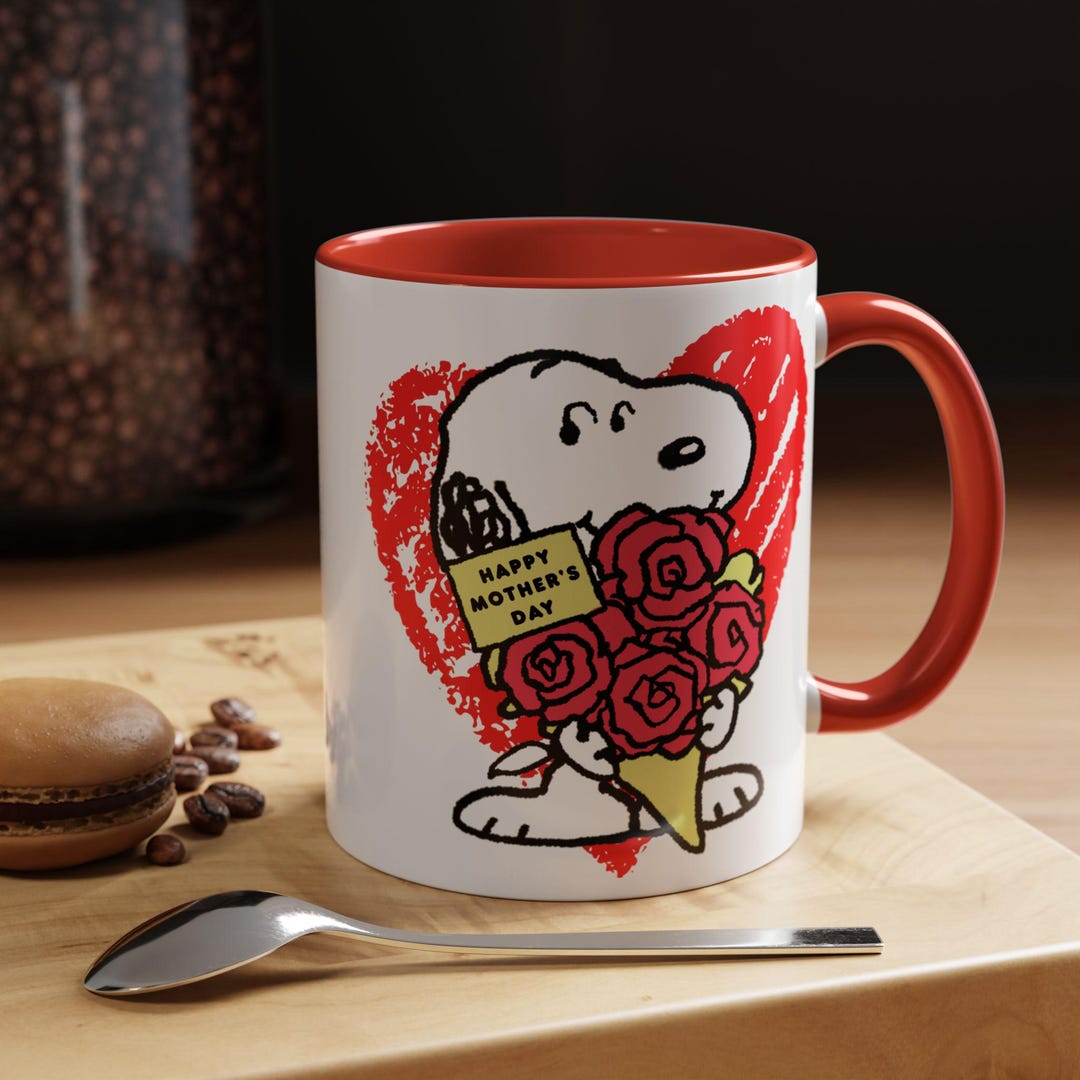 Snoopy Mother's Day Mug With Roses – Cartoon Character Coffee Cup - Etsy