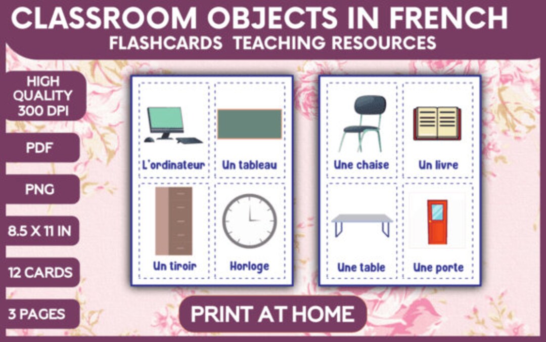 Classroom Objects Flashcards in French - Etsy