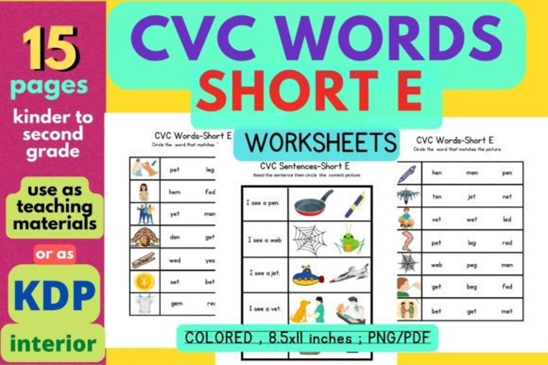 CVC Words: Short E Worksheets K-2 - Etsy