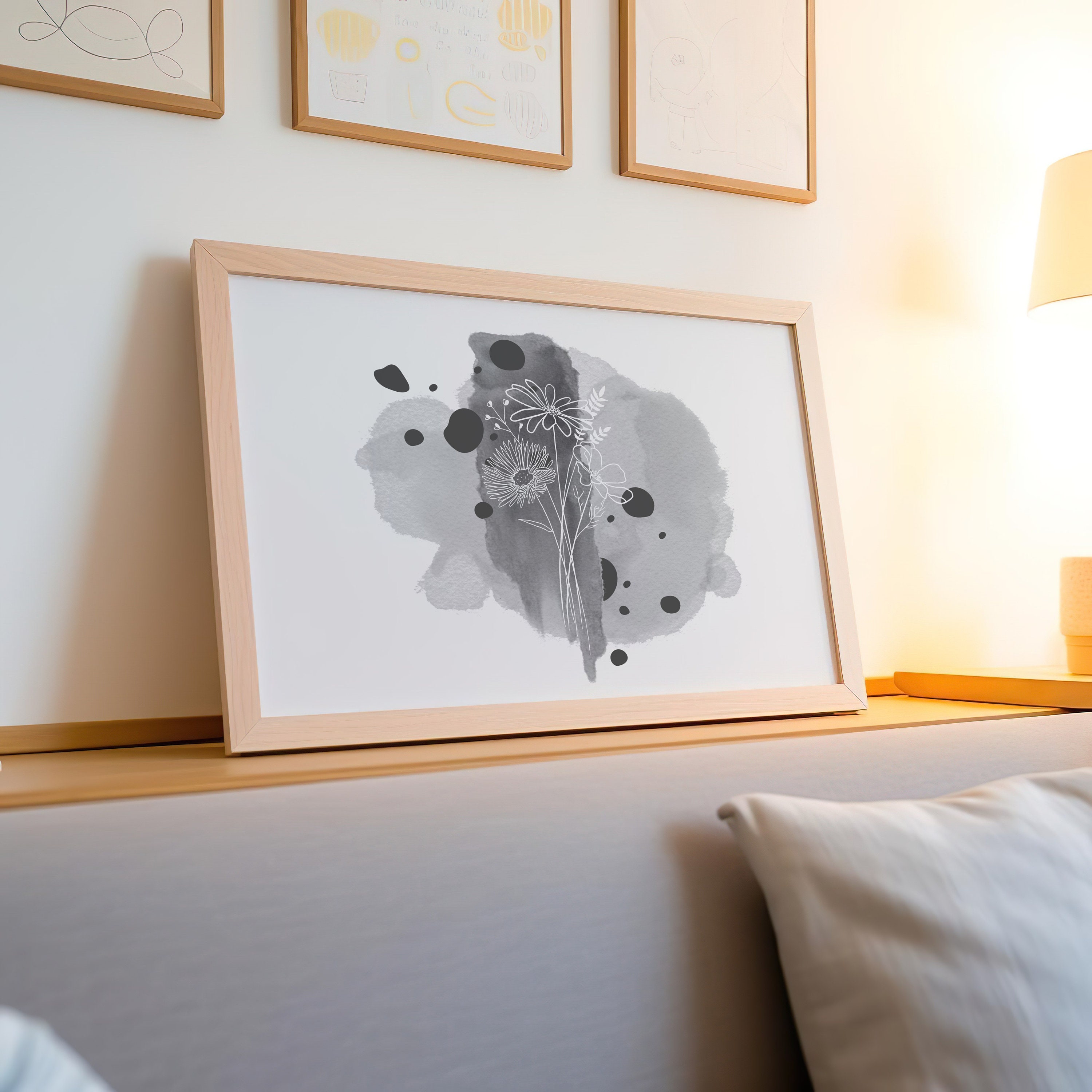 Fine Line Watercolor Wall Art Digital Download, Black and White ...