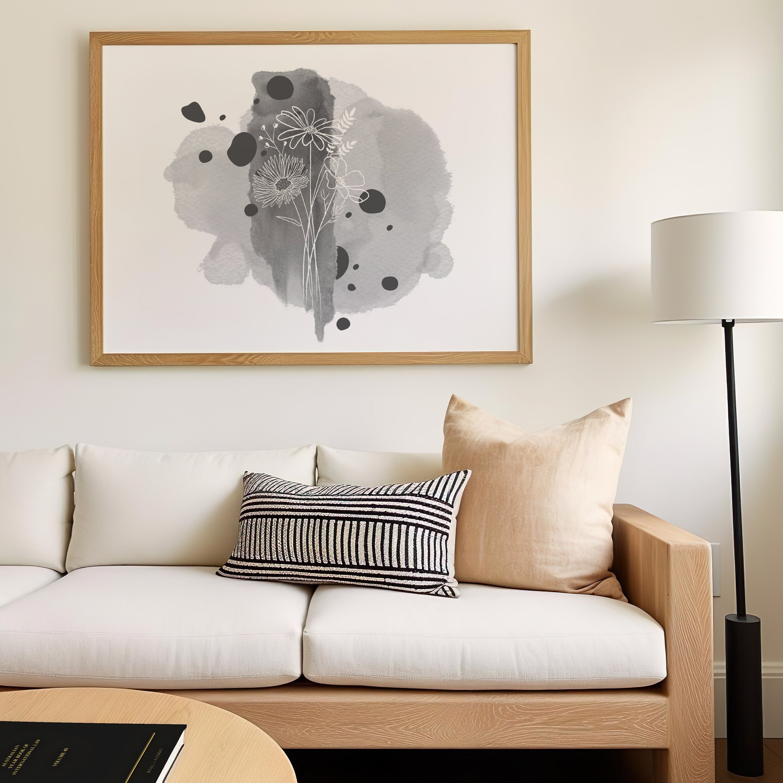 Fine Line Watercolor Wall Art Digital Download, Black and White ...