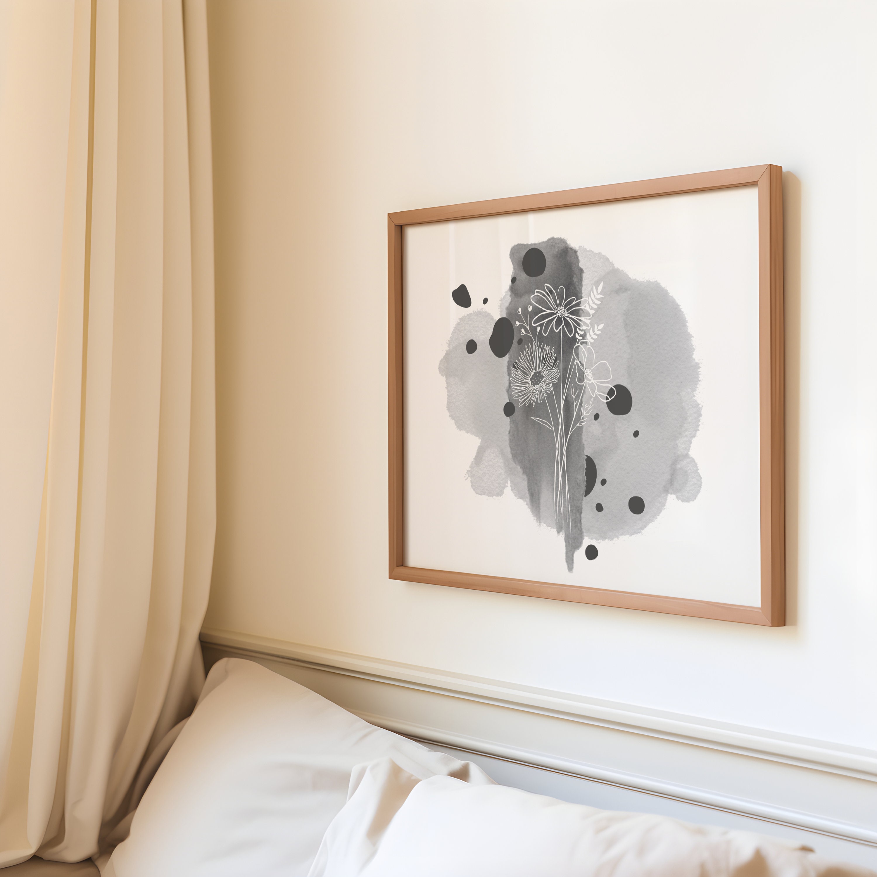 Fine Line Watercolor Wall Art Digital Download, Black and White ...