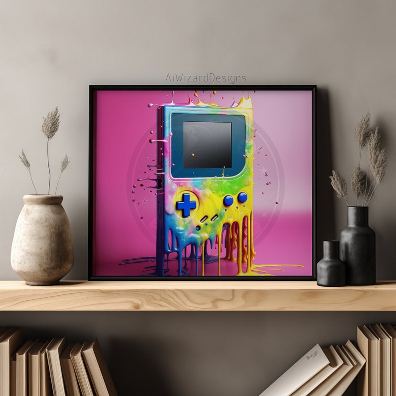 Gameboy Digital Art: Retro Gaming Vibes, Colorful Dripping Design ...