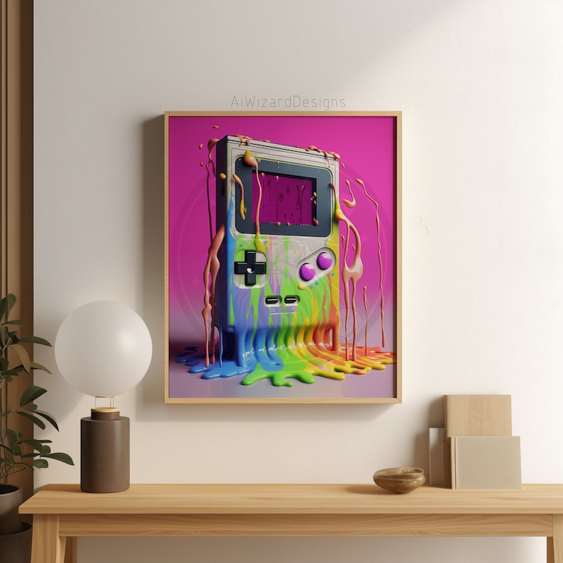 Gameboy Digital Art: Retro Gaming Vibes, Colorful Dripping Design ...