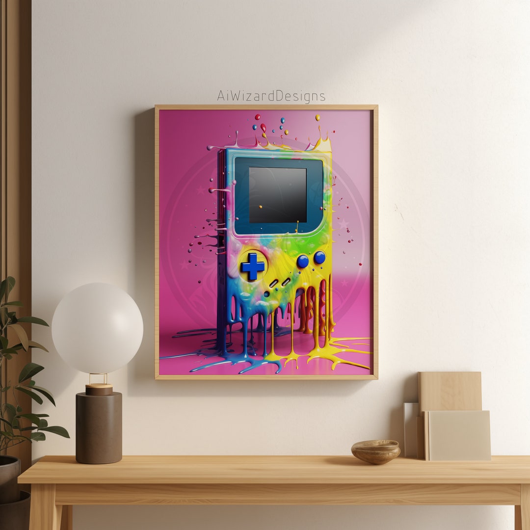Gameboy Digital Art: Retro Gaming Vibes, Colorful Dripping Design ...