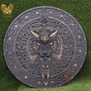 Medieval Viking Fenrir Shield & Axe Set, Viking Round Shield Viking ...