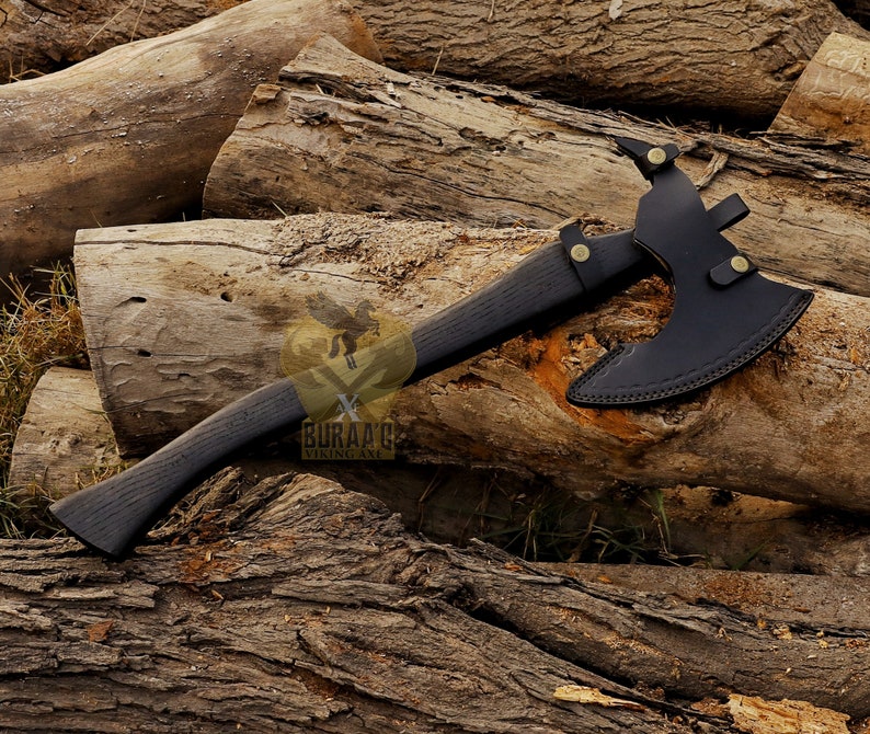 Black Damascus Viking Axe, Breaded Axe Hatchet Throwing Axe Personalized Gift for Him, Hand ...