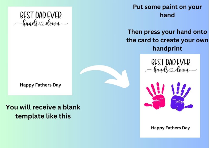 Printable Fathers Day Handprint Art, Best Dad Print ,fathers Day Card ...