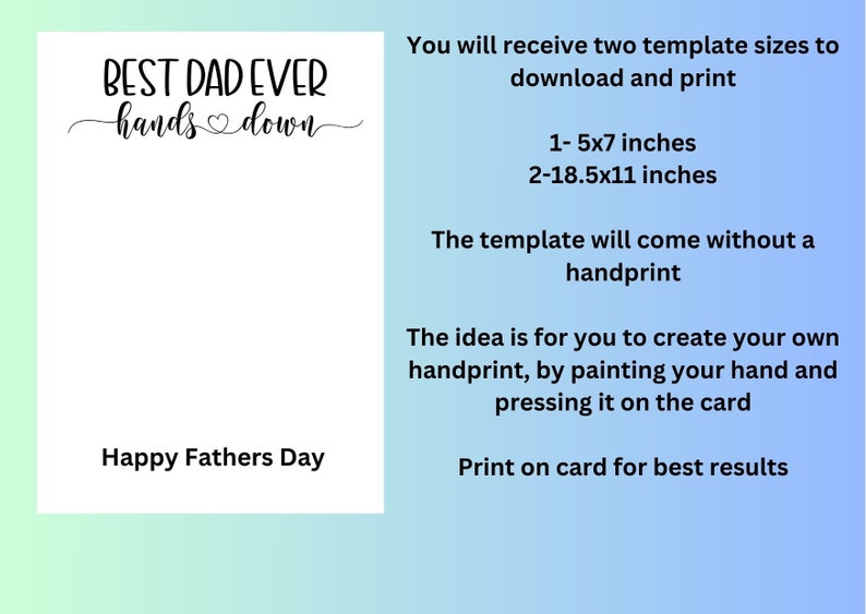 Printable Fathers Day Handprint Art, Best Dad Print ,fathers Day Card ...