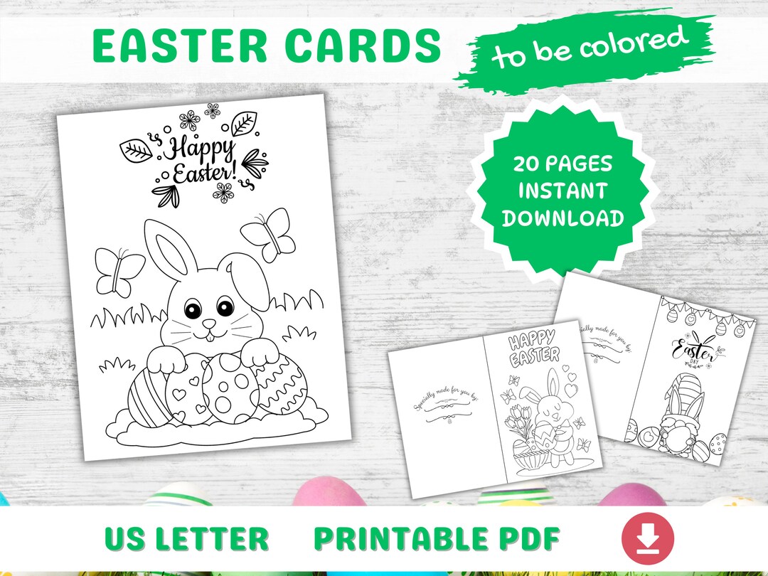 Printable Easter Colouring Cards, Easter Card Bundle, Easter Activities ...