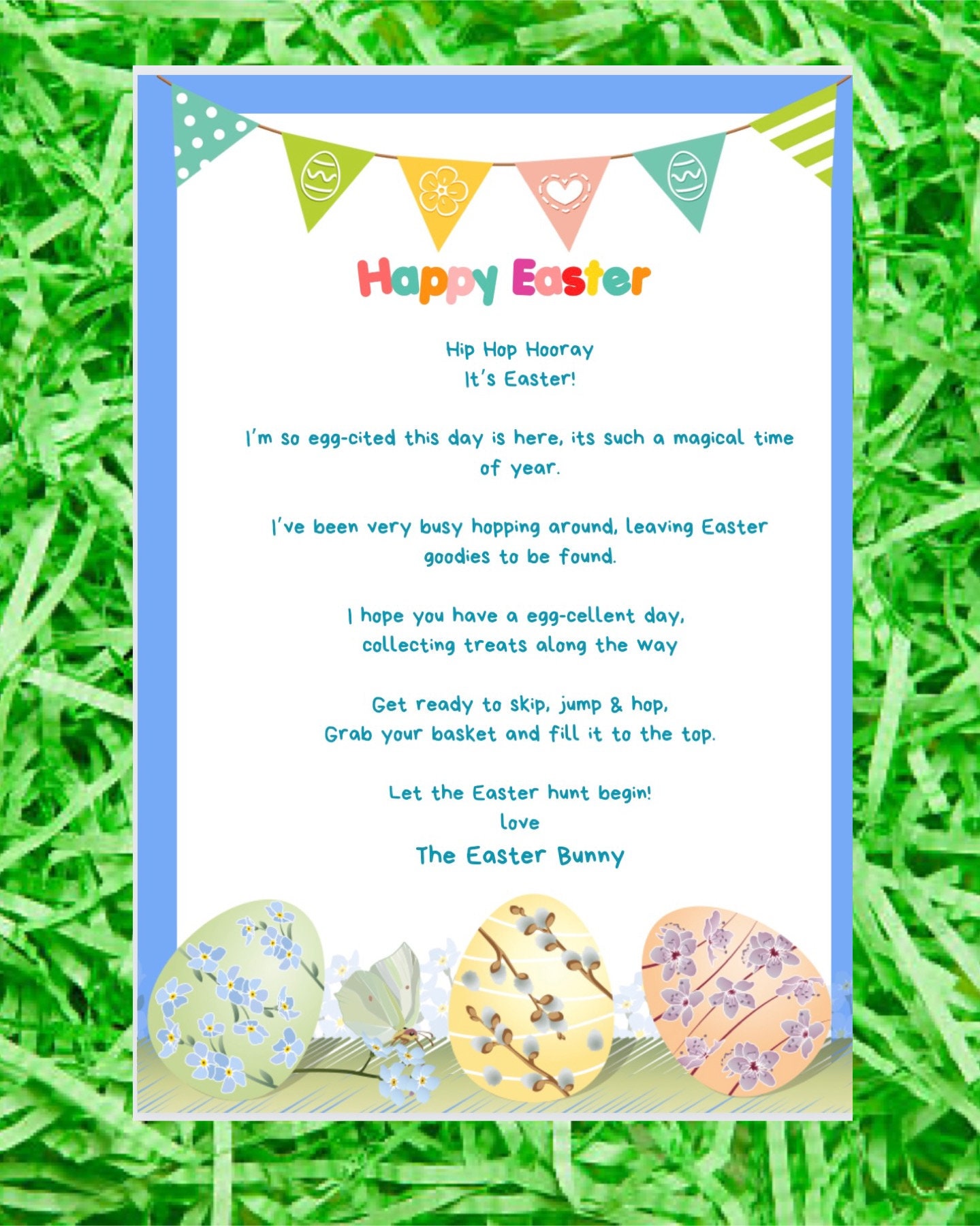 A4 Blue Easter Bunny Letter, Easter Egg Hunt Letter, Easter Basket ...
