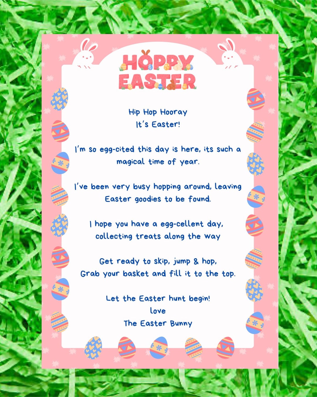 A4 Pink Easter Bunny Letter, Easter Egg Hunt Letter, Easter Basket ...