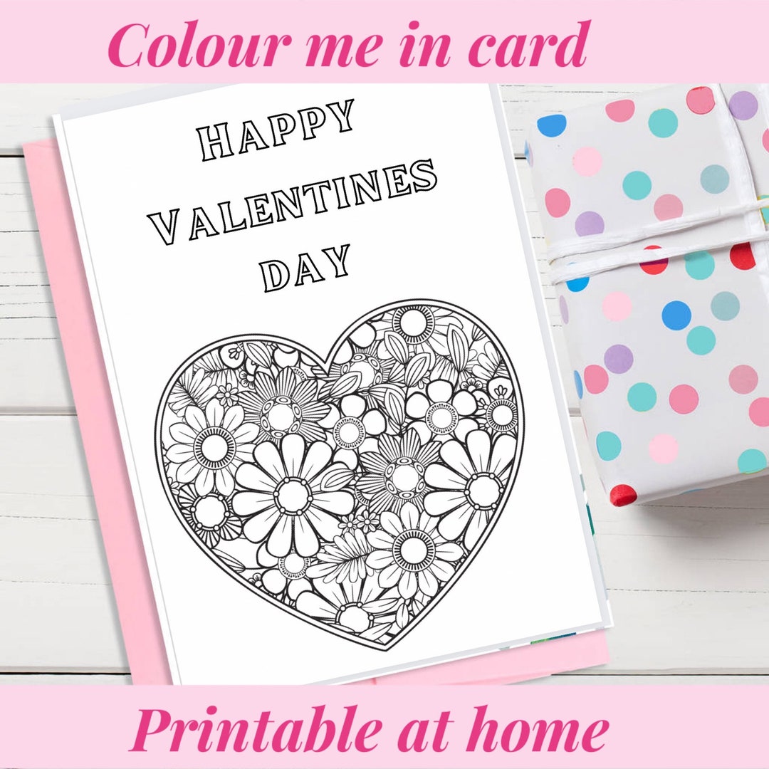 Printable Valentines Day Card for Kids, Colouring in Card, Print at ...