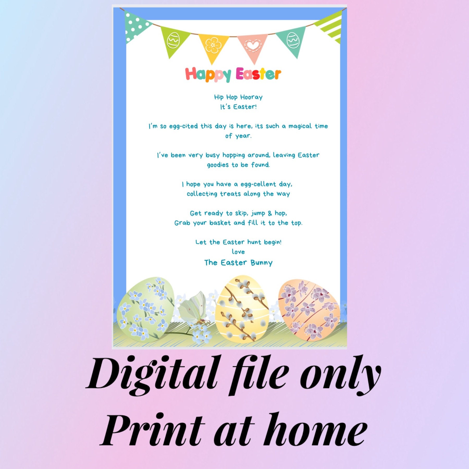 A4 Blue Easter Bunny Letter, Easter Egg Hunt Letter, Easter Basket ...