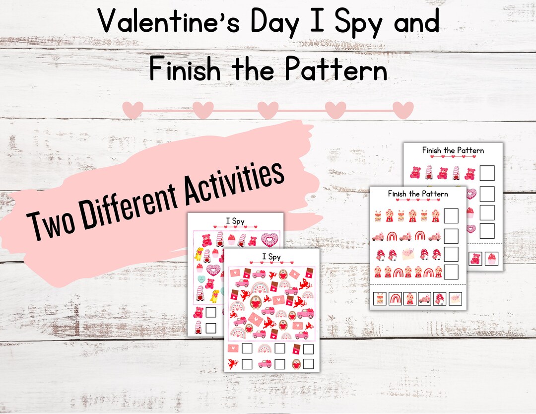 Valentine I Spy and Finish the Pattern Printables - Etsy
