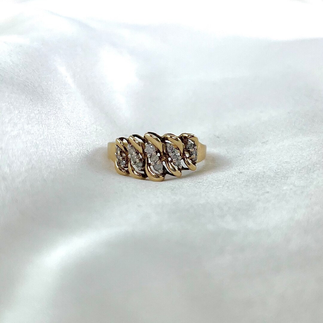 Vintage 9ct Gold Weave Design Diamond Ring, Size R - Etsy