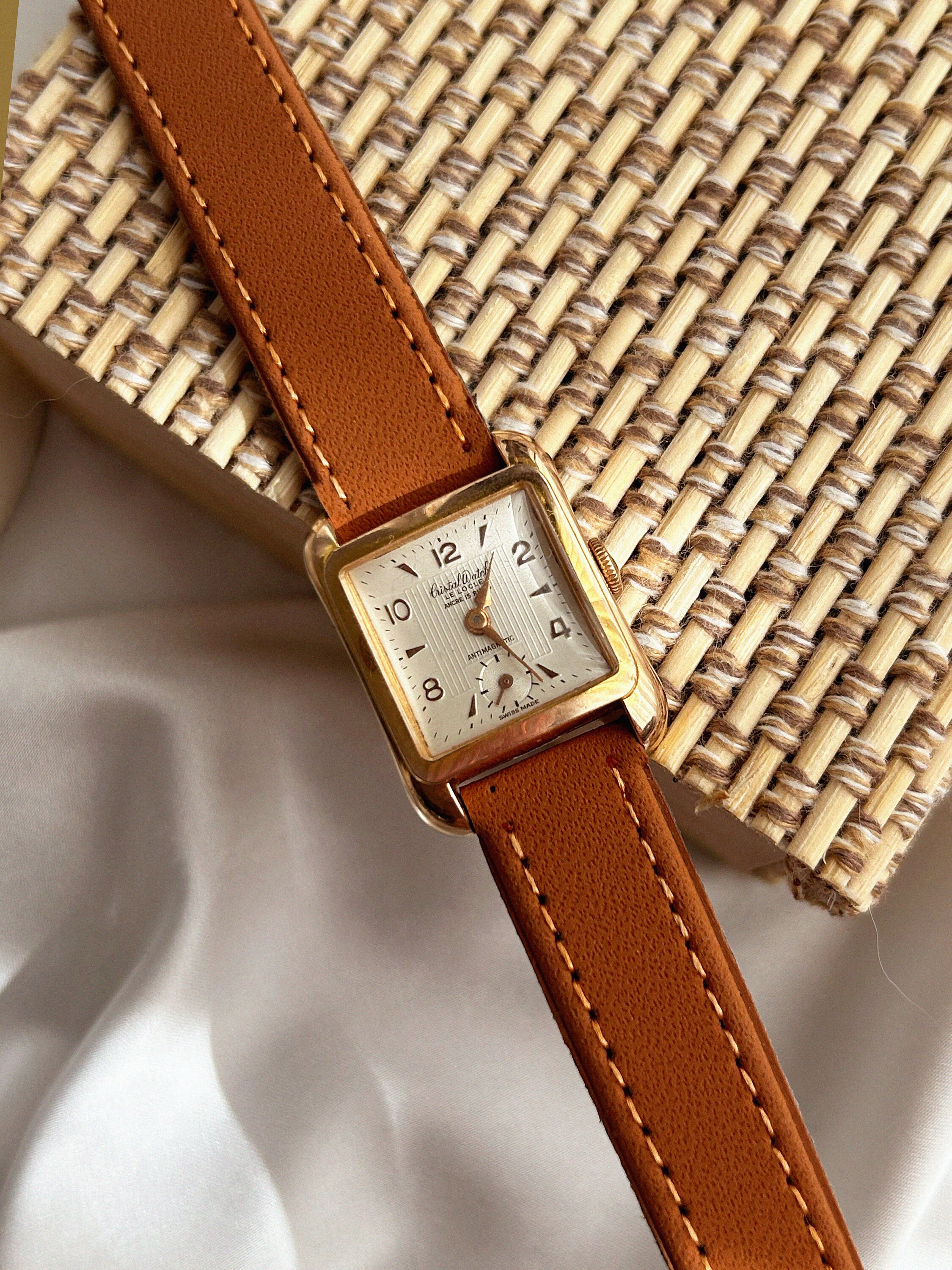 Cristal Watch Vintage Lady Whrist Watch, Coctail Watch, Brown Leather ...