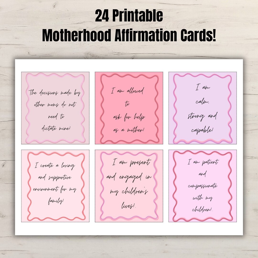 Printable Motherhood Affirmation Cards, Pink Mom Affirmation Cards ...