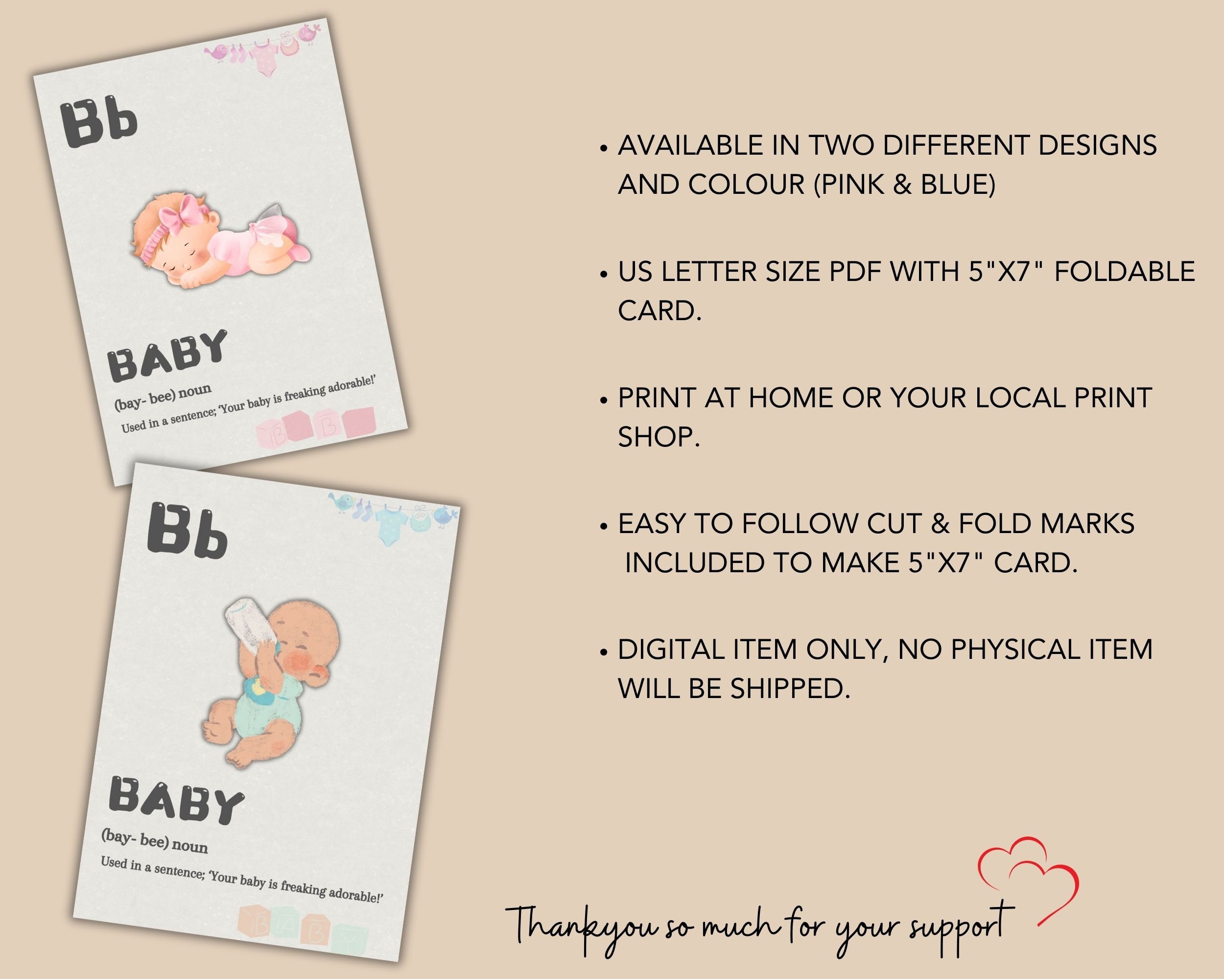 Printable Baby Congratulations Card, New Baby Cute Card, Baby Girl Card ...