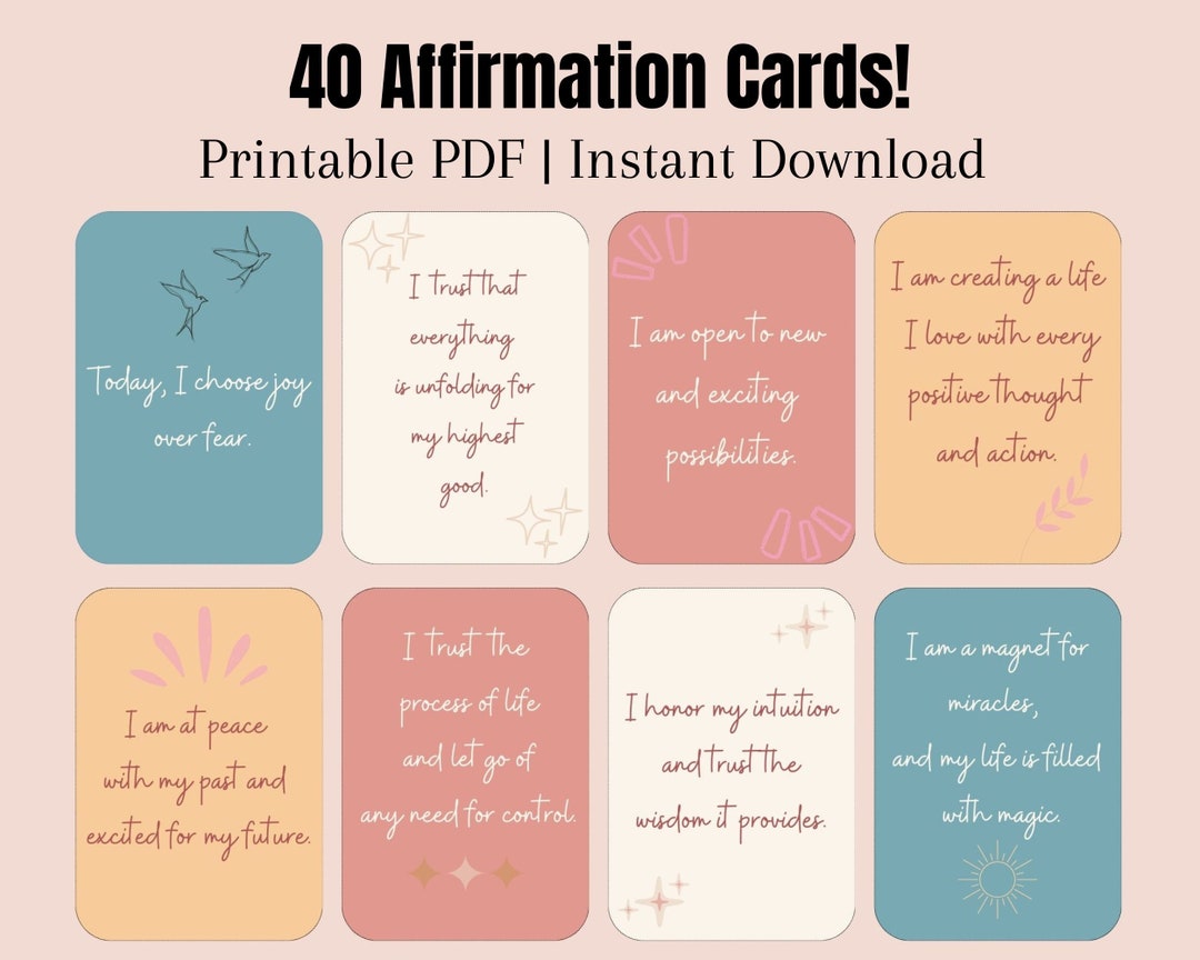 40 Daily Affirmation Cards: Printable Self-care Deck (digital Download ...