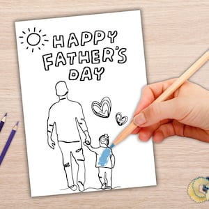 Printable Fathers Day Card, Digital Coloring Fathers Day Card, Fathers ...