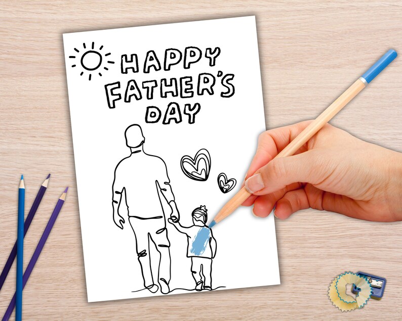 Printable Fathers Day Card, Digital Coloring Fathers Day Card, Fathers ...