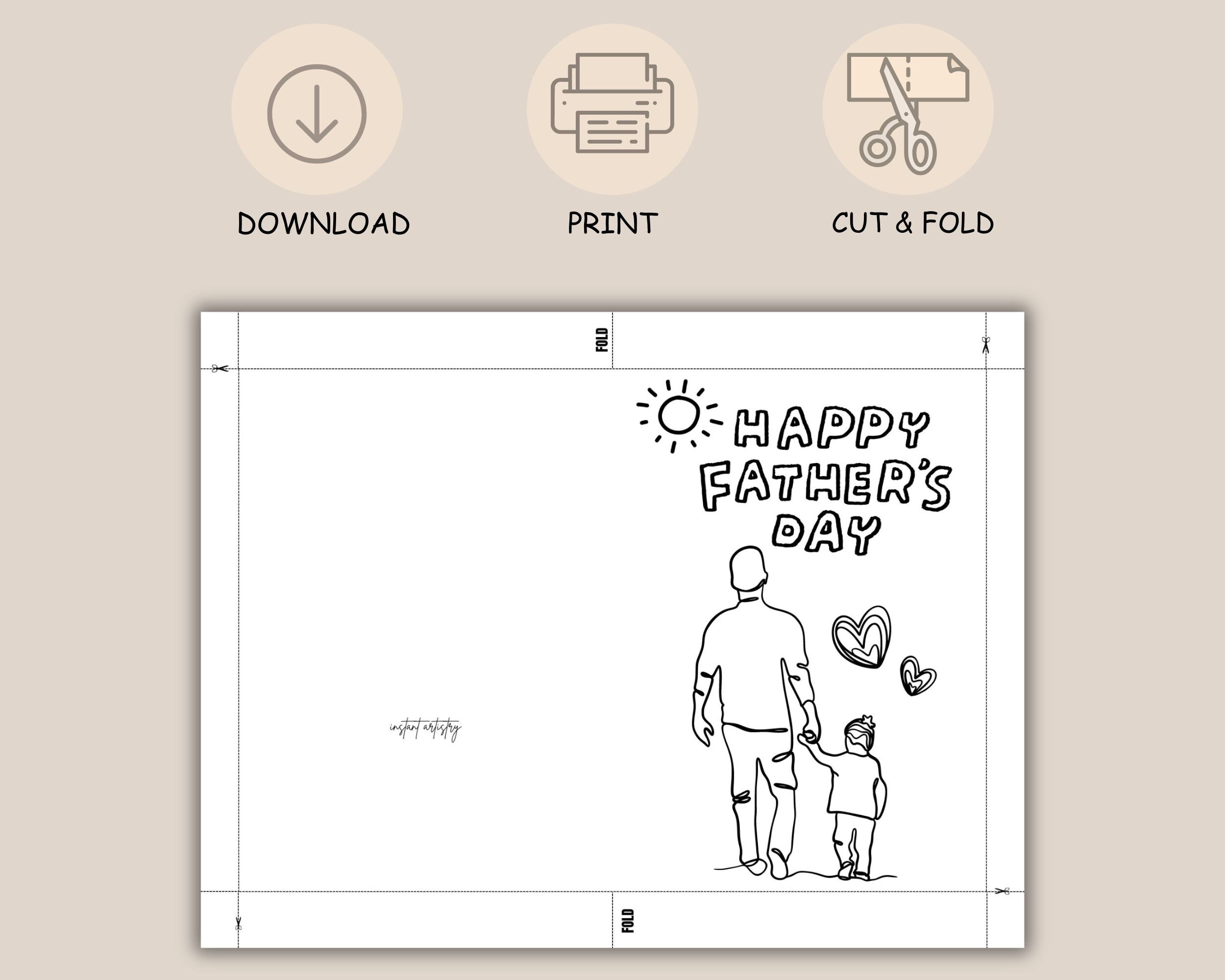 Printable Fathers Day Card, Digital Coloring Fathers Day Card, Fathers ...