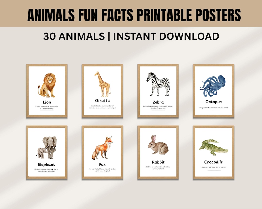 30 Animal Fun Fact Posters: Watercolor Classroom Decor (PDF Download ...