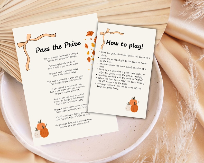 Pumpkin Pass the Prize Game: Fall Party Printable (PDF) - Etsy