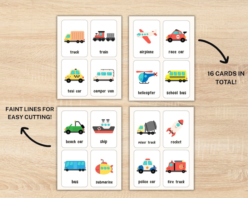Printable Vehicle Flashcards for Toddlers – Transportation Learning ...