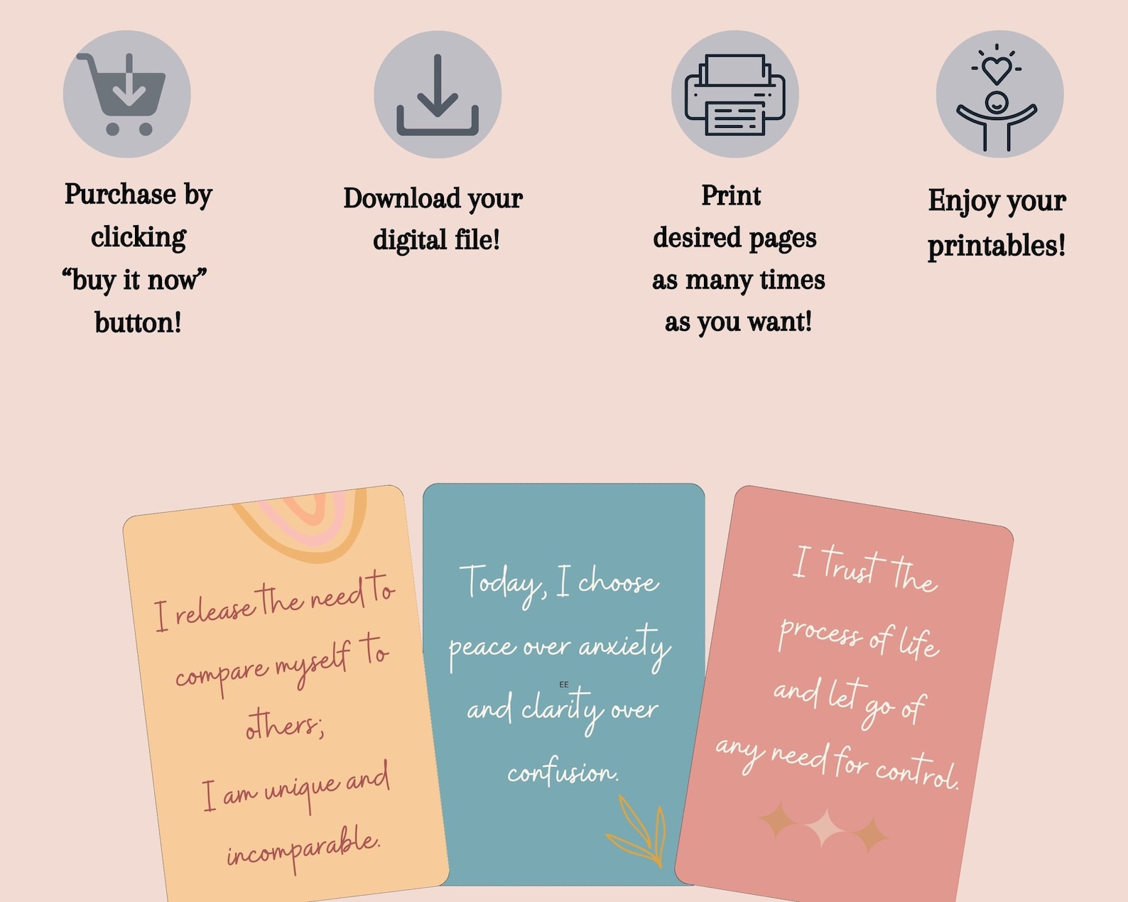 40 Daily Affirmation Cards Printable Positive Affirmation Card Deck