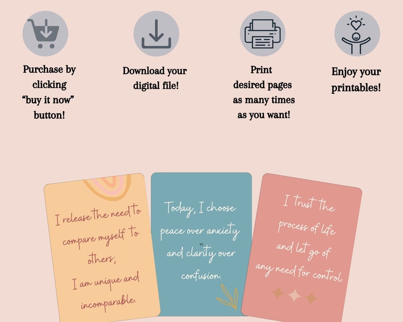 40 Daily Affirmation Cards: Printable Self-care Deck (digital Download ...