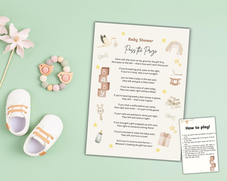 Pass the Prize Baby Shower Game: Pastel Watercolor Printable (digital ...
