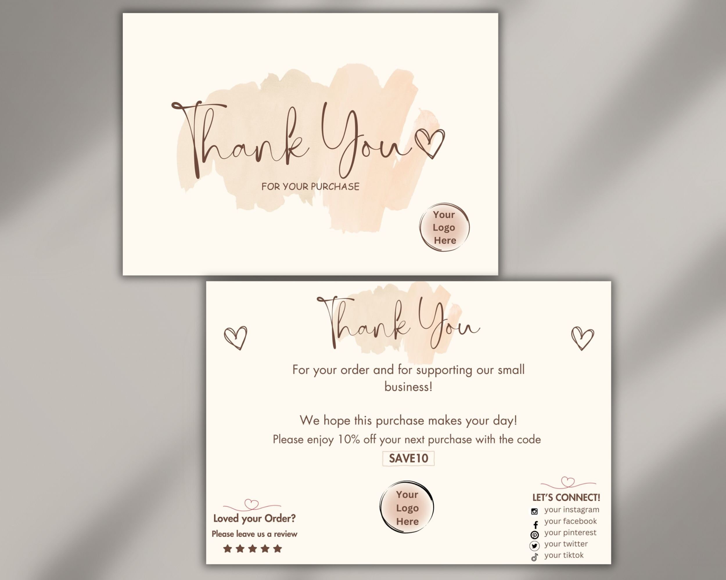 Editable Thank You Card Template: Neutral Packaging Insert (canva) - Etsy