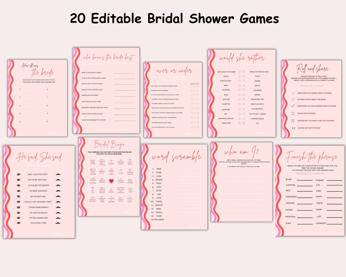 Bachelorette Party Games Bundle, Fun and Customisable Bridal Shower ...