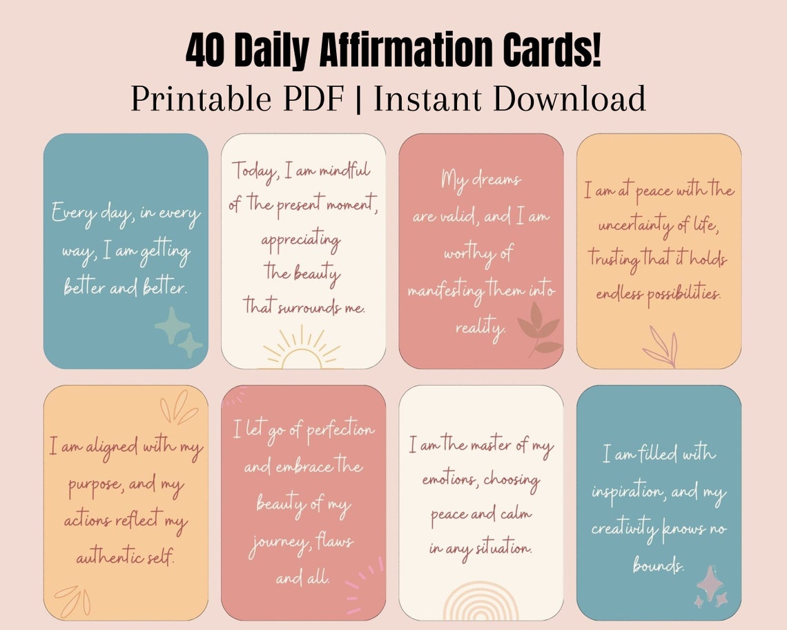 40 Daily Affirmation Cards: Printable Self-care Deck (digital Download ...