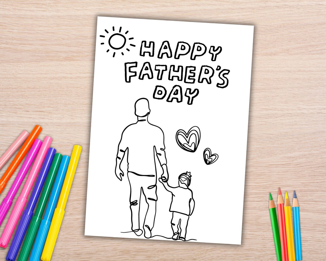 Printable Fathers Day Card, Digital Coloring Fathers Day Card, Fathers ...