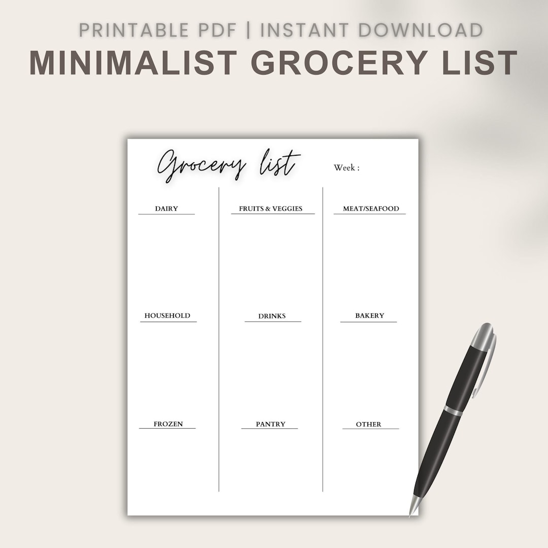 Minimalist Grocery List Template: A5 & Letter Size (digital Download ...