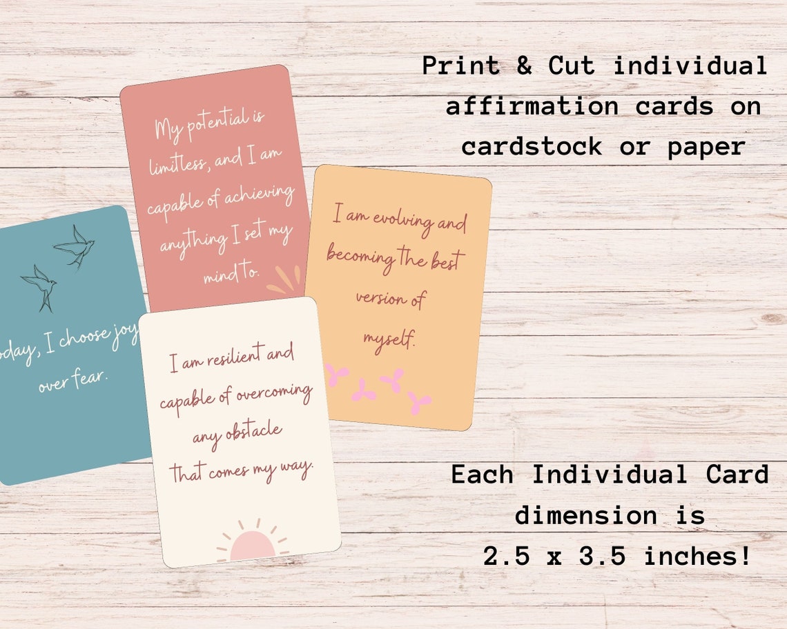 40 Daily Affirmation Cards: Printable Self-care Deck (digital Download ...