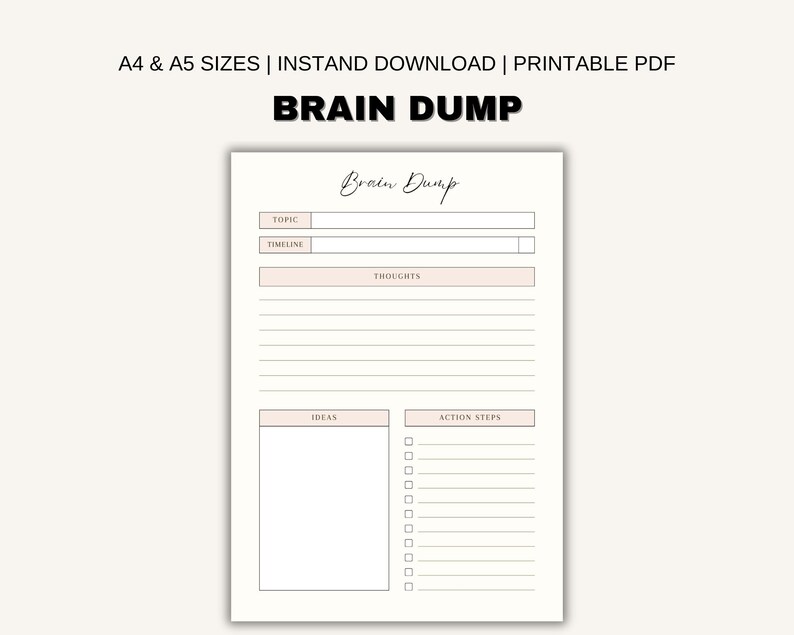 Brain Dump Printable, Priorities Organizer, Thoughts Organizer, Mind ...