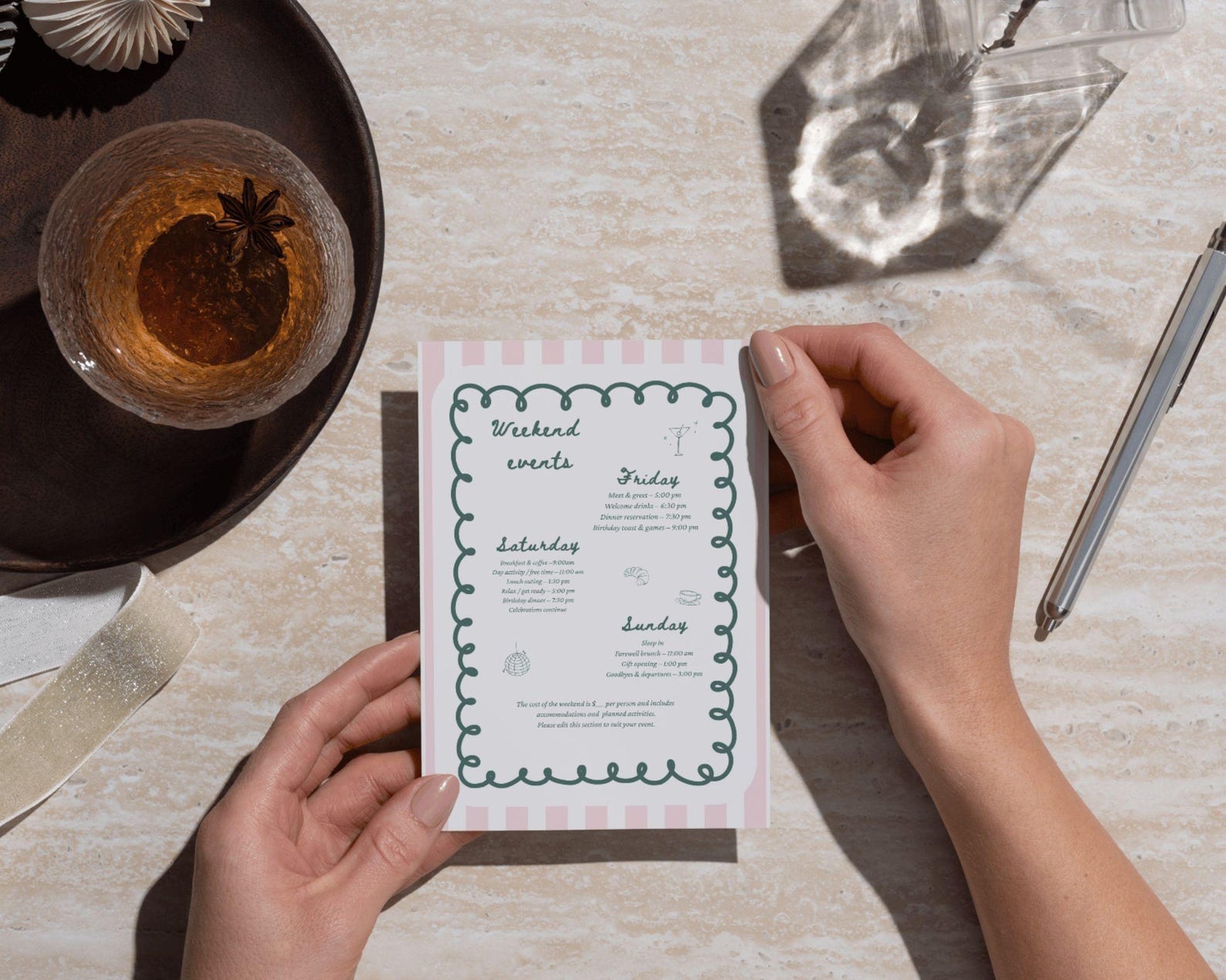 Editable Weekend Itinerary Card Template | Birthday Weekend Agenda ...