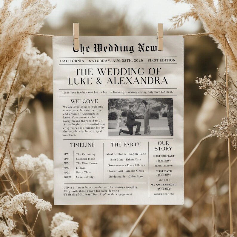 Editable Newspaper Wedding Program Timeline - Wedding Newspaper ...