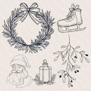 Christmas Line Art Drawings PNG & SVG Clipart Bundle Minimalist Black ...