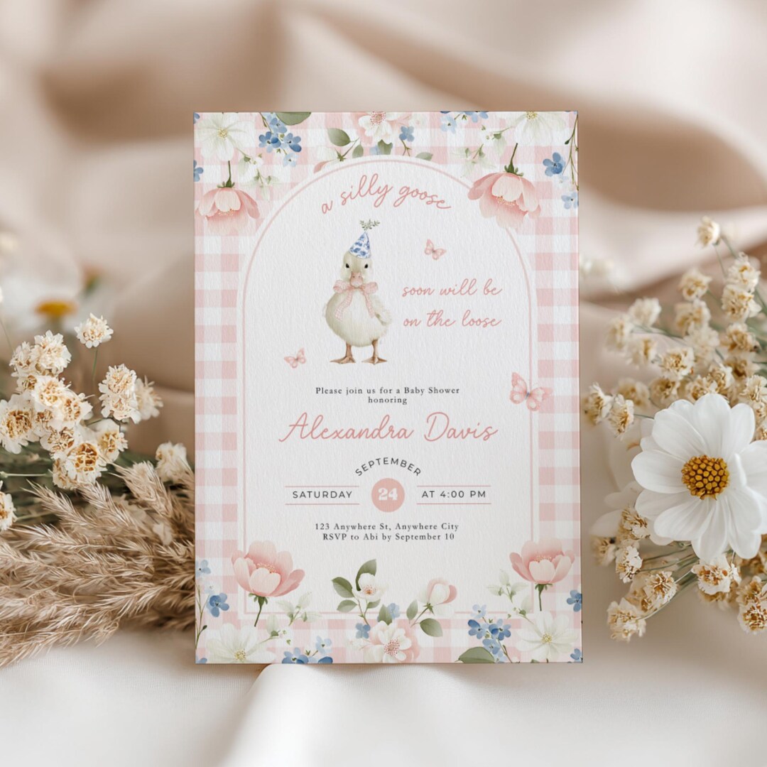 Pink Gingham Silly Goose Baby Shower Invitation - A New Silly Goose is ...