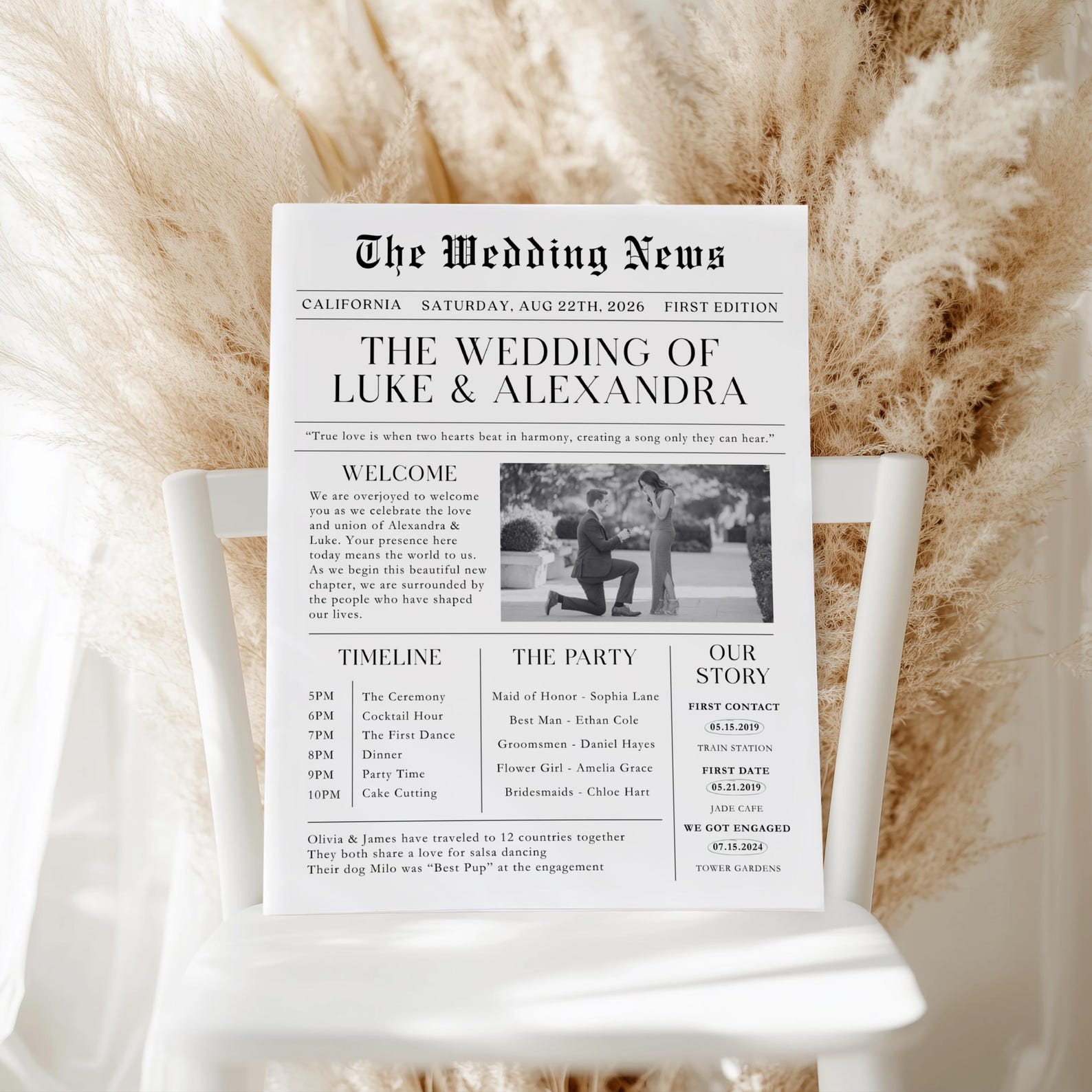 Editable Newspaper Wedding Program Timeline - Wedding Newspaper ...