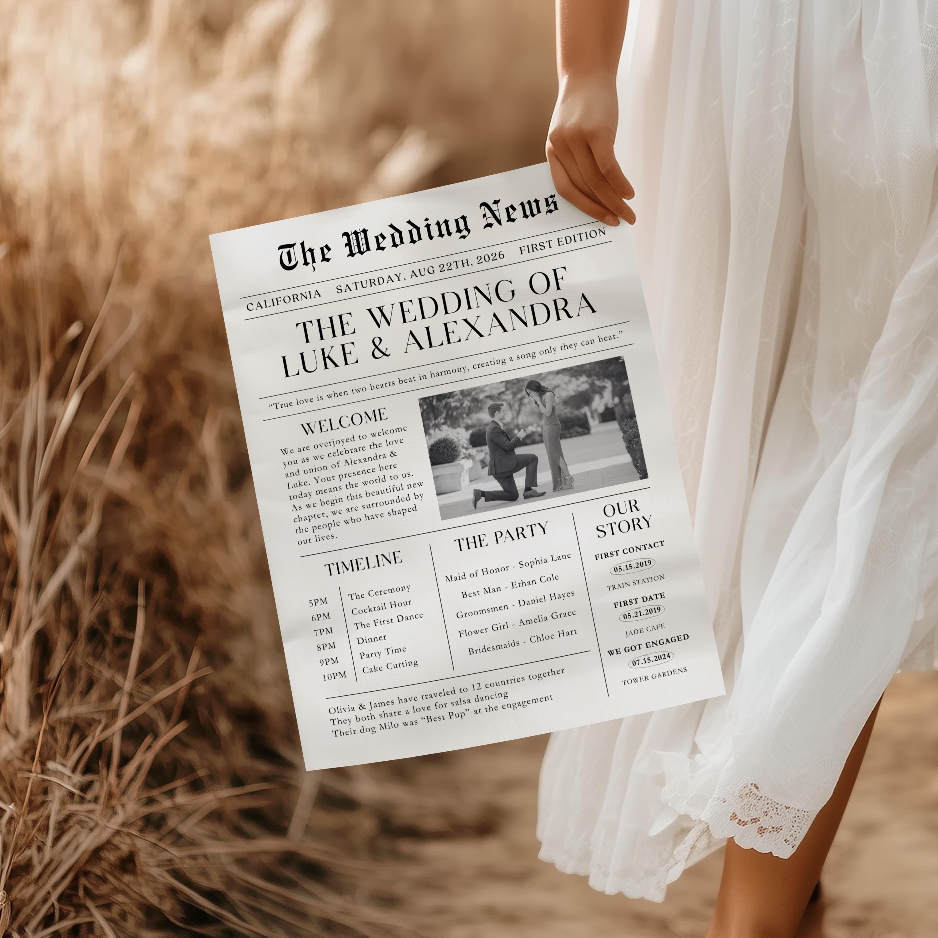 Editable Newspaper Wedding Program Timeline - Wedding Newspaper ...