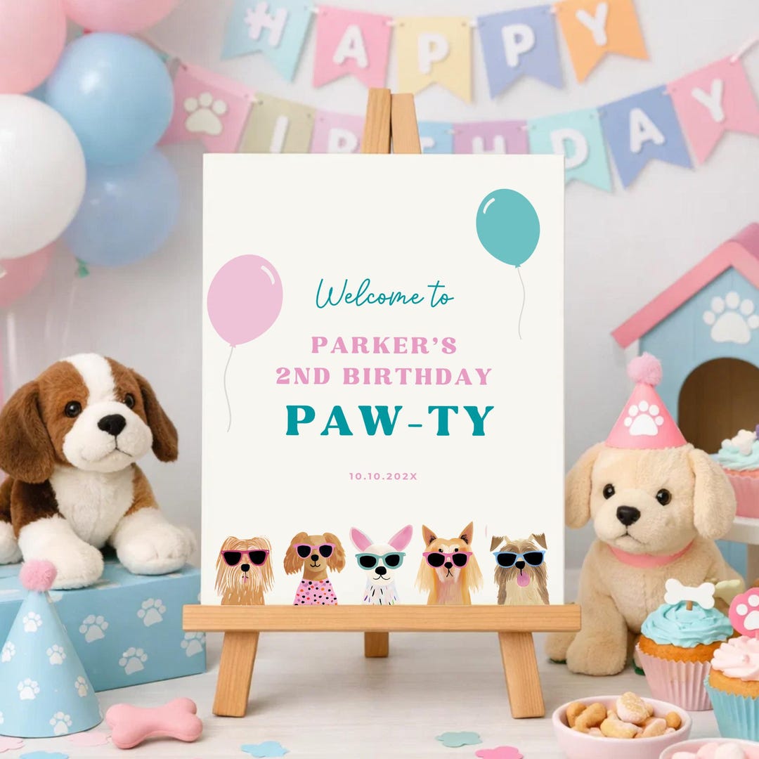Let's Paw-ty Dog Birthday Welcome Sign - Puppy Party Dog Theme Birthday ...