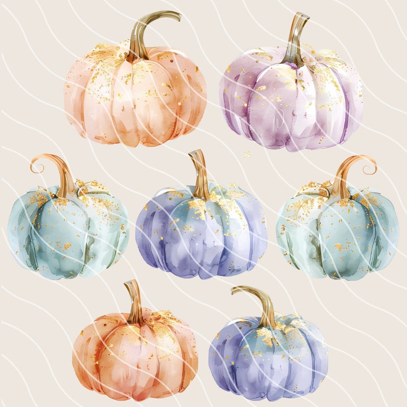 Pastel Halloween Clipart Bundle PNG & SVG, Glitter Pastel Pumpkins ...